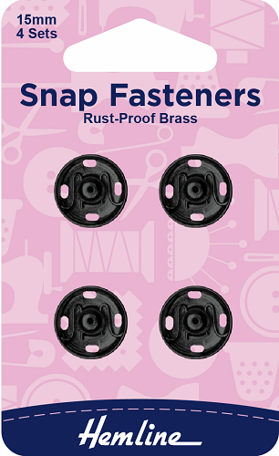Snap Fasteners: 15mm Black